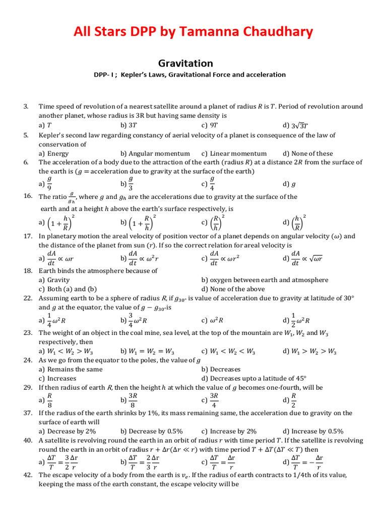 All Stars DPP - Gravitation - I | PDF | Orbit | Earth