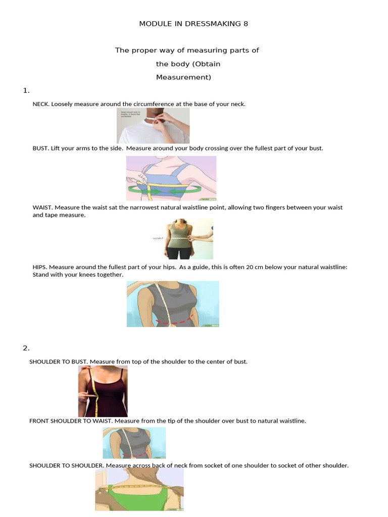 Essential Body Measurements for Dressmaking | PDF