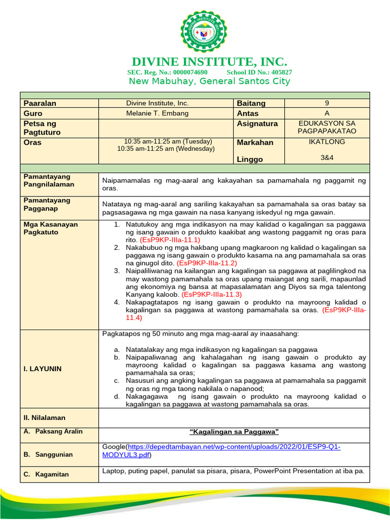 Dlp 3rd Grading Esp9 Week 3&4 | PDF