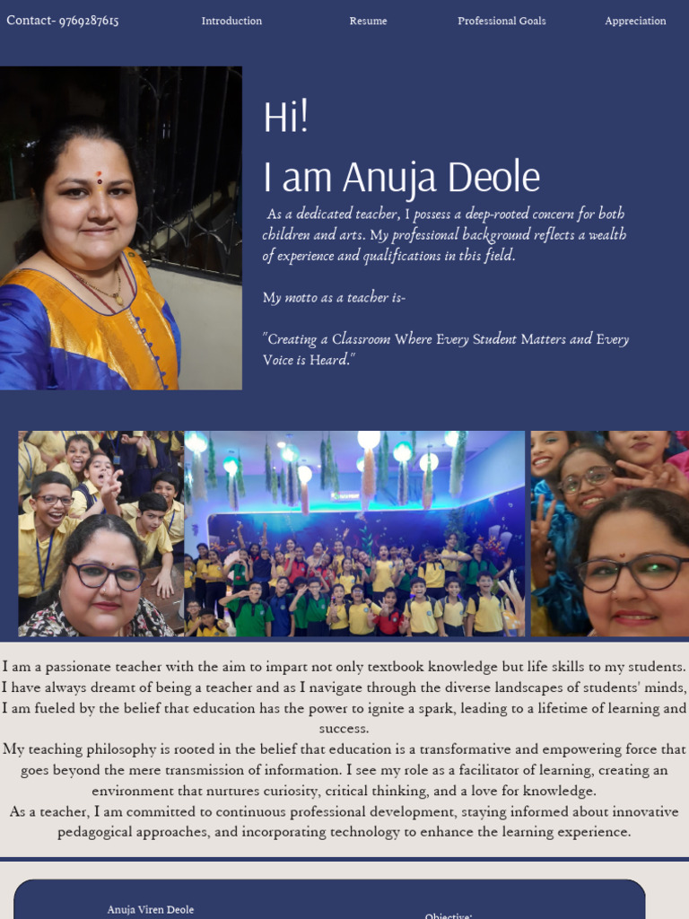 Anuja Deole Portfolio | PDF | Teachers | Teaching Method