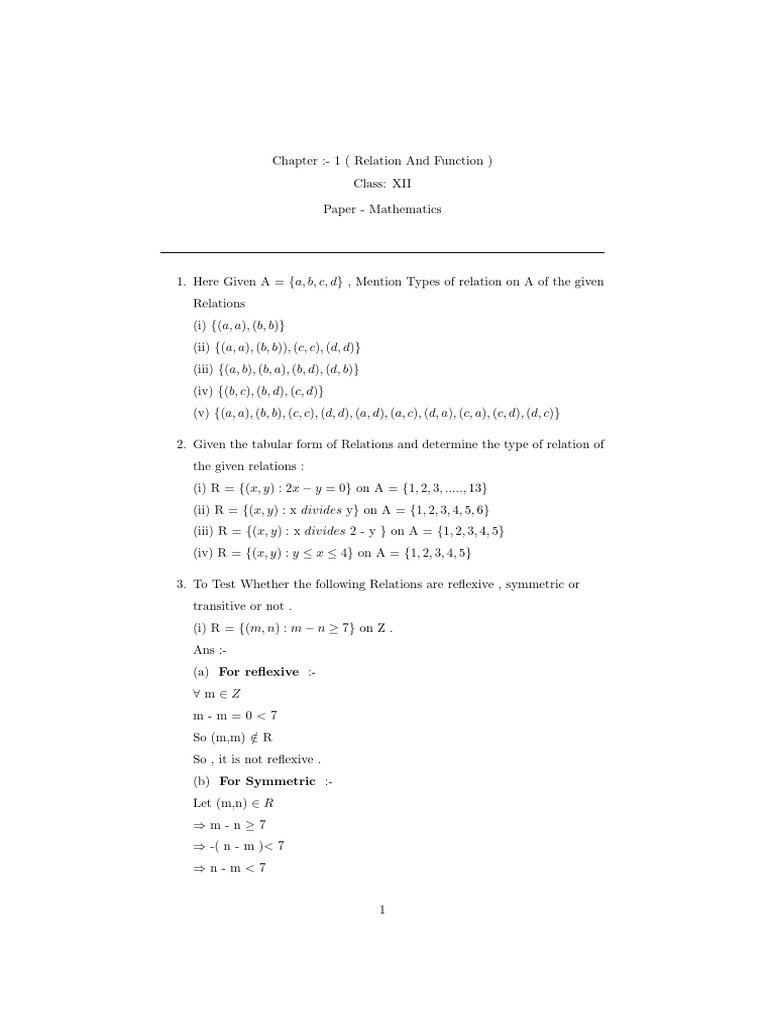 Relation And Function Class 12 Q And A Pdf Function Mathematics 6265