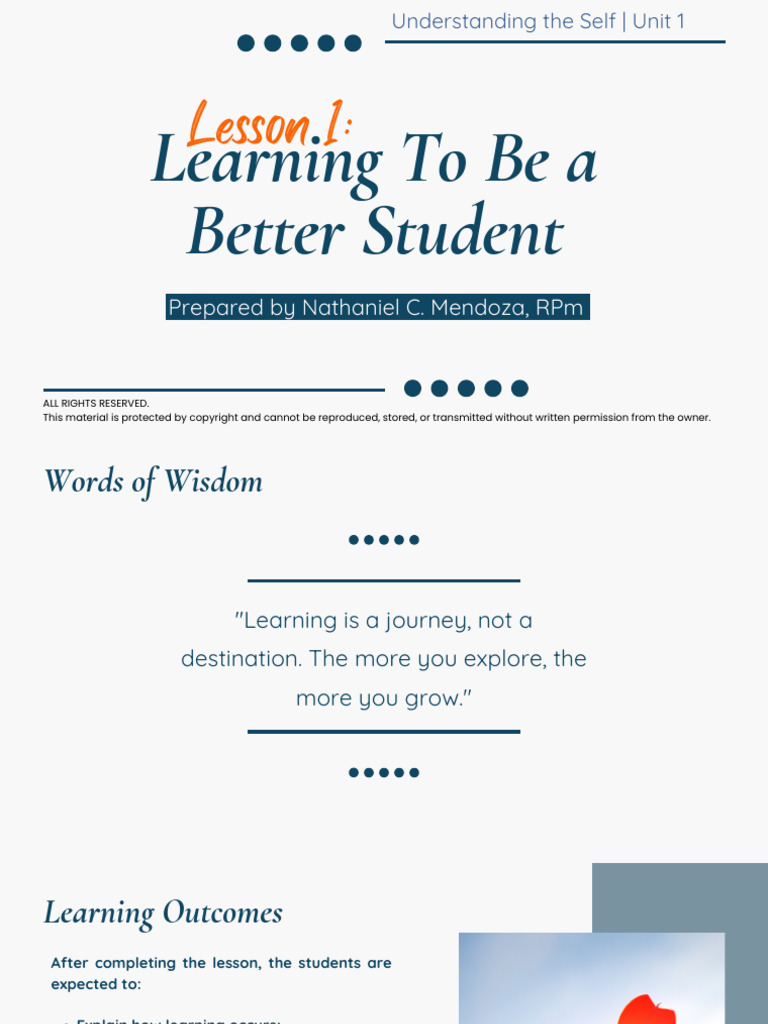 Unit 1 Lesson 1 Learning To Be A Better Student | PDF | Metacognition | Learning