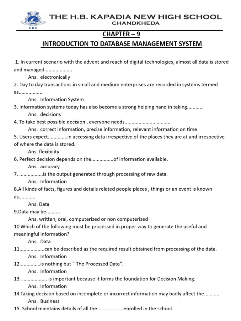 STD-11 CHAPTER-9,10 MCQs | PDF | Databases | Relational Database