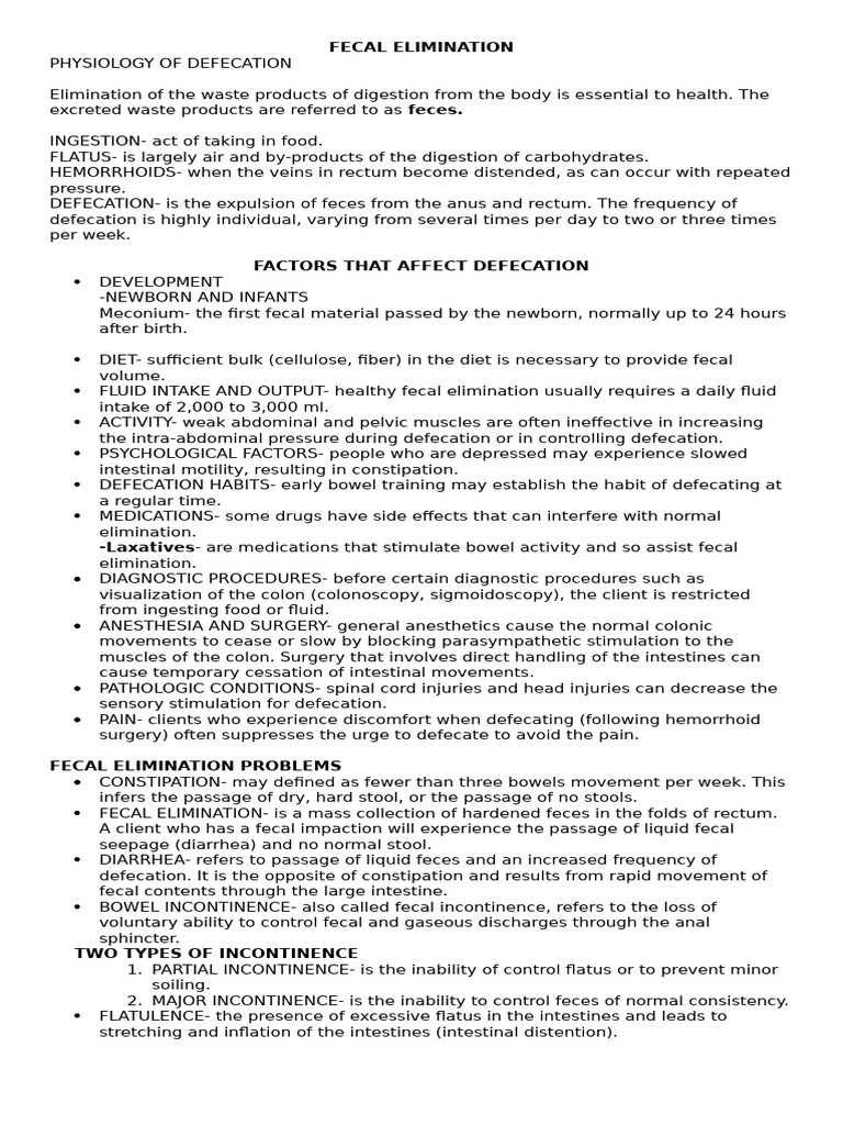 Fecal Elimination | PDF | Constipation | Gastrointestinal Tract