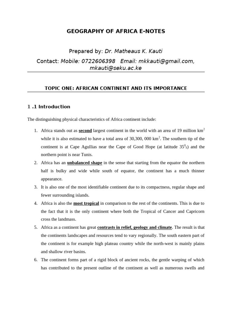 E-Notes Topic 1 African Continent and Its Importance | PDF