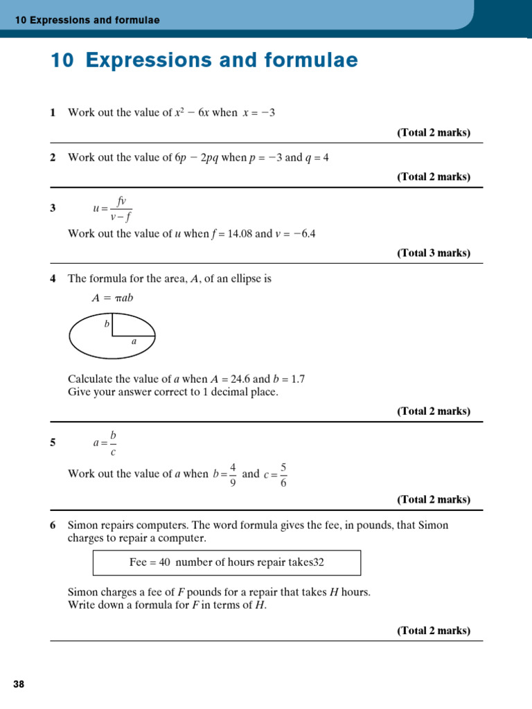 Expressions and Formulae Practice | PDF