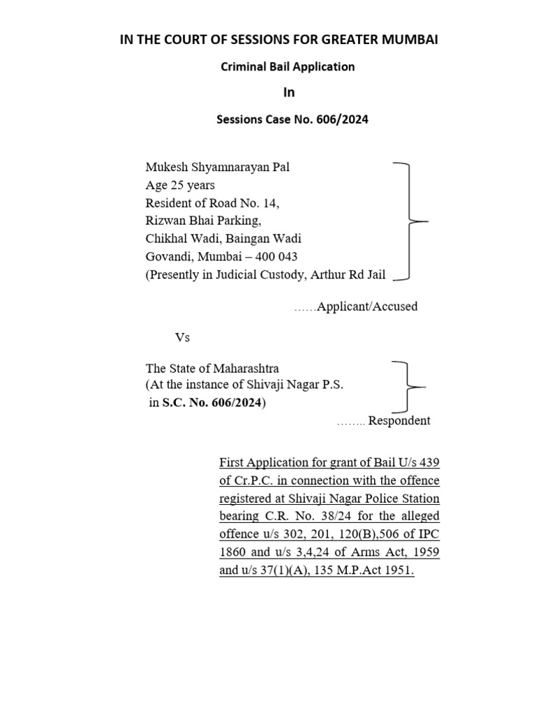 Bail Application of Mukesh Pal | PDF | Bail | Crime & Violence