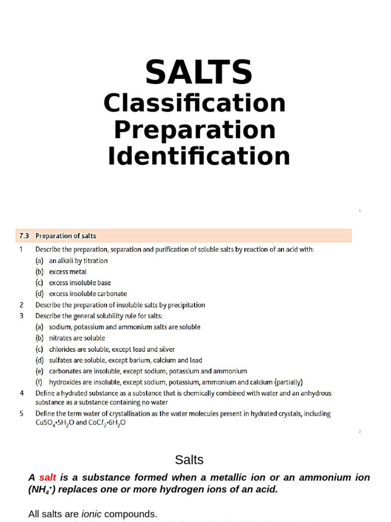 Understanding Salts: Types and Preparation | PDF | Salt (Chemistry ...