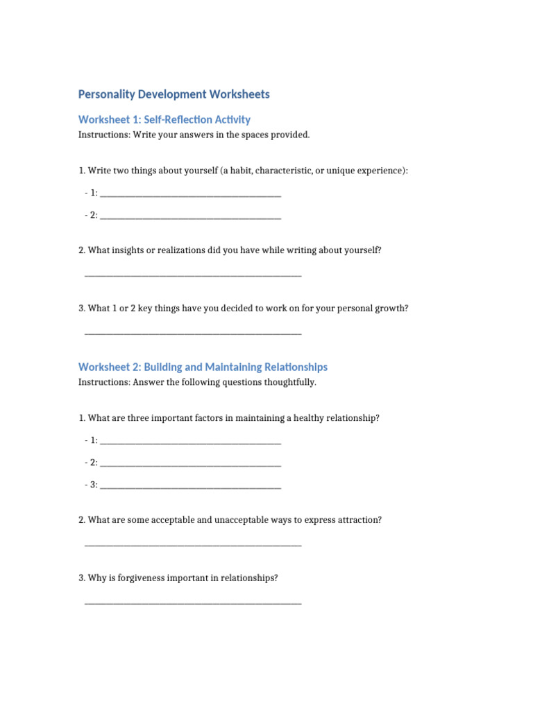 Personality Development Worksheets | PDF | Forgiveness | Cognition