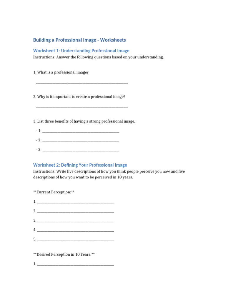 Professional Image Building Worksheets | PDF | Cognitive Science ...