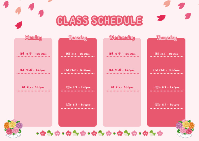 Pink Colorful Cute Flower School Timetable | PDF