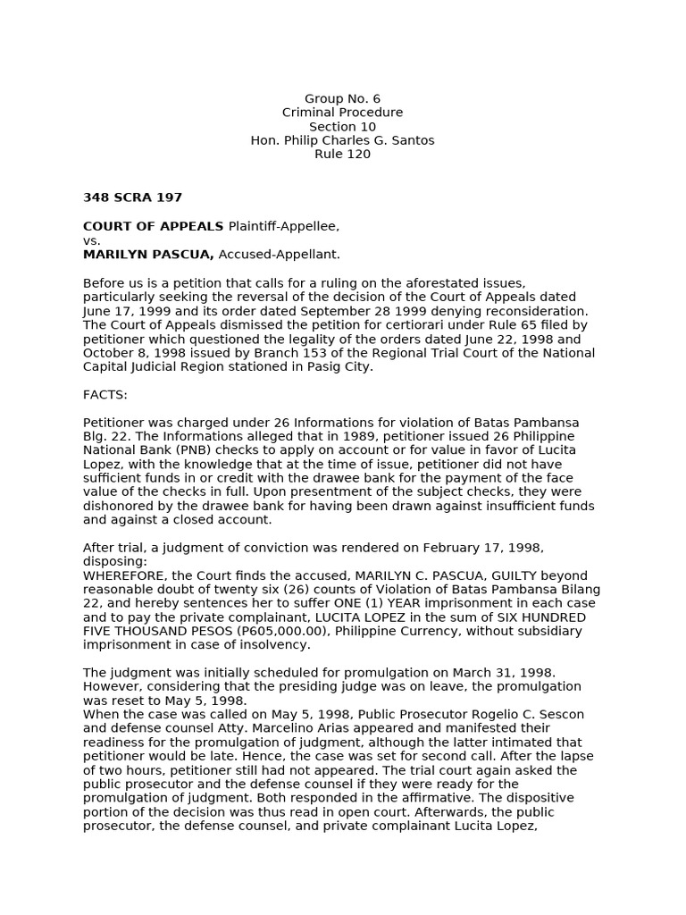 Rule 120 Pascua vs CA | PDF | Judgment (Law) | Bail