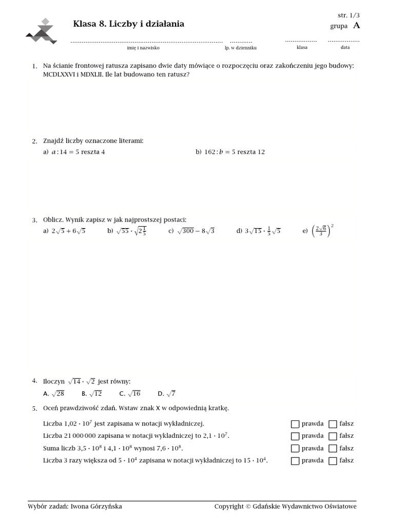 Liczby I Działania 8kl | PDF