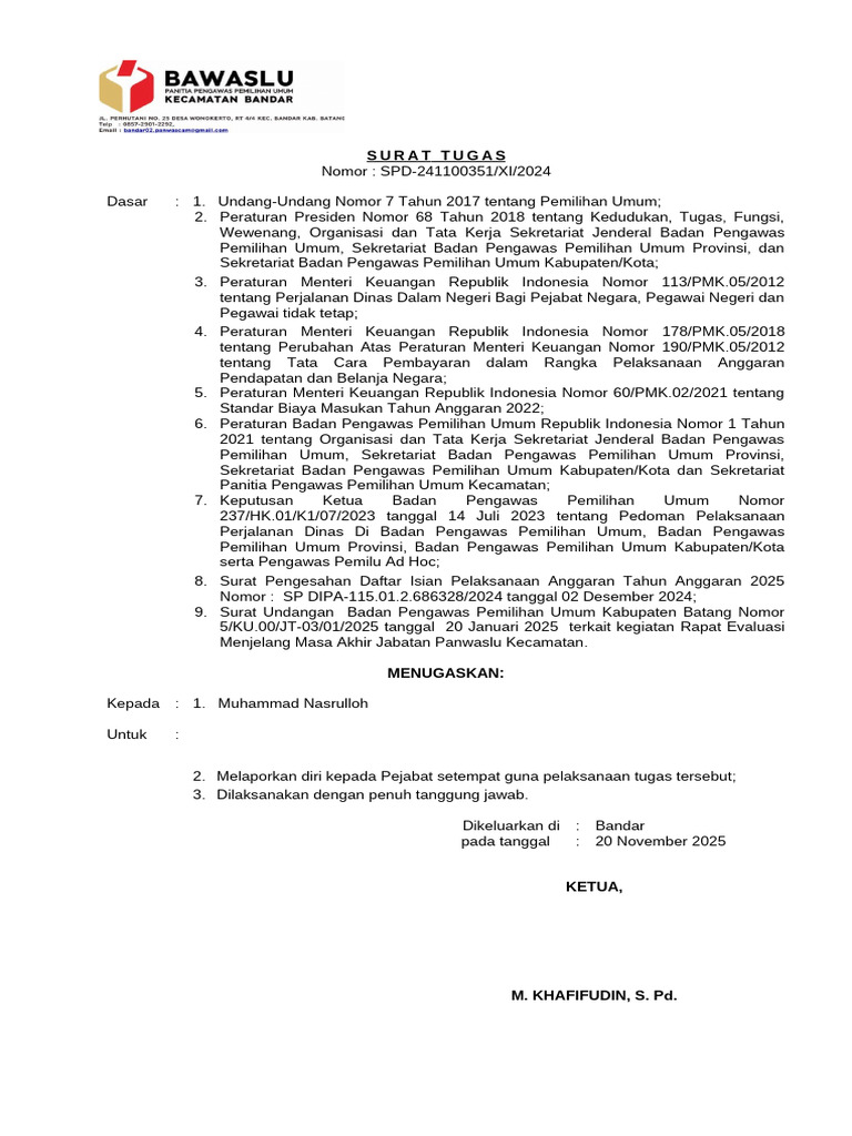 Contoh Nota Dinas BAWASLU | PDF