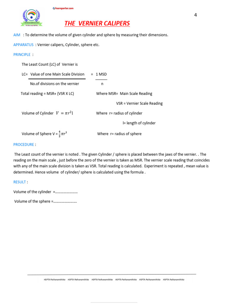 MSR and VSR in Vernier Calipers | PDF | Sphere | Euclidean Geometry