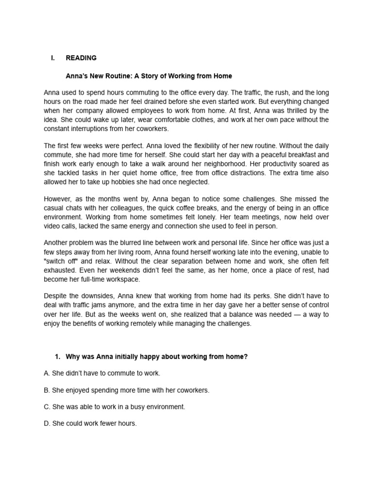 Anna's Journey: Working from Home Challenges | PDF