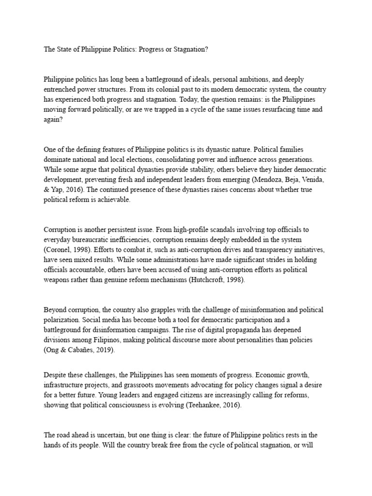 Philippine Politics: Progress or Stagnation? | PDF | Philippines ...