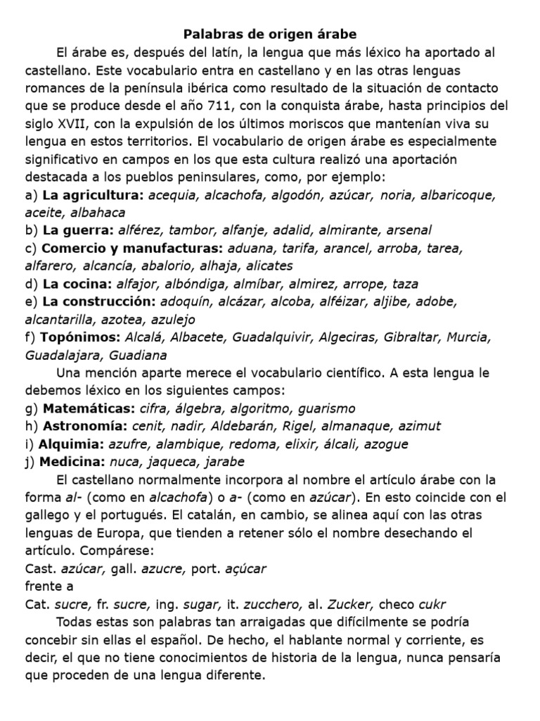 30 palabras de origen árabe en español | PDF