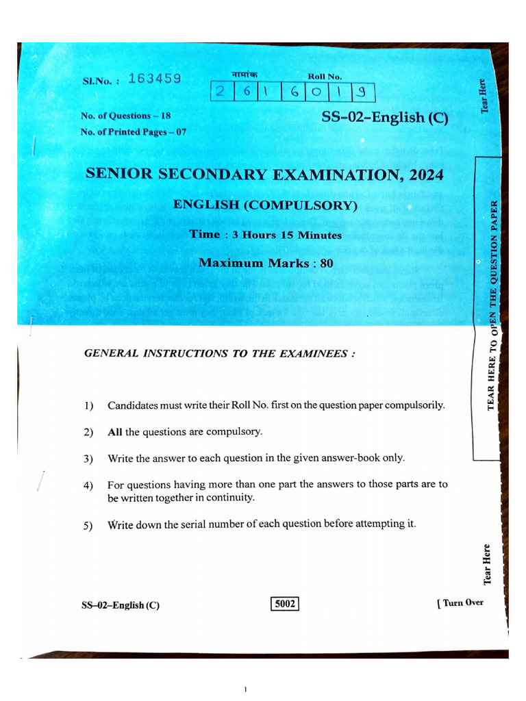 RBSE Class 12th English Paper 4 March 2024 | PDF