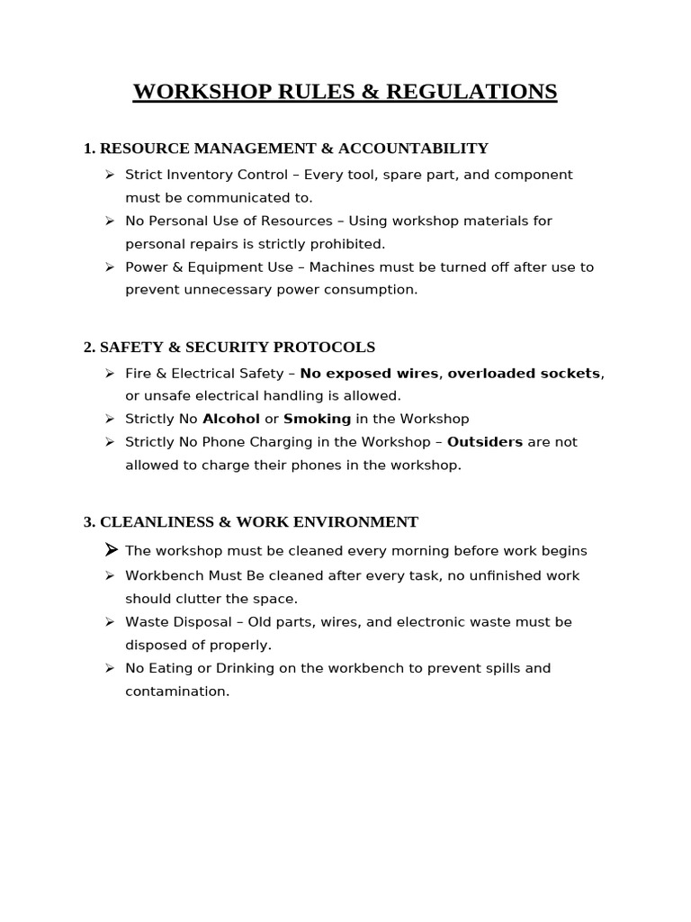 Workshop Rules and Regulations Guide | PDF