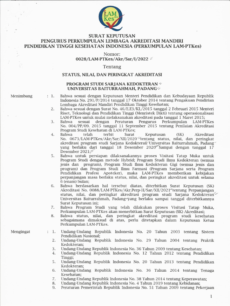SK Akreditasi Prodi Kedokteran Tahun 2022-2025 | PDF