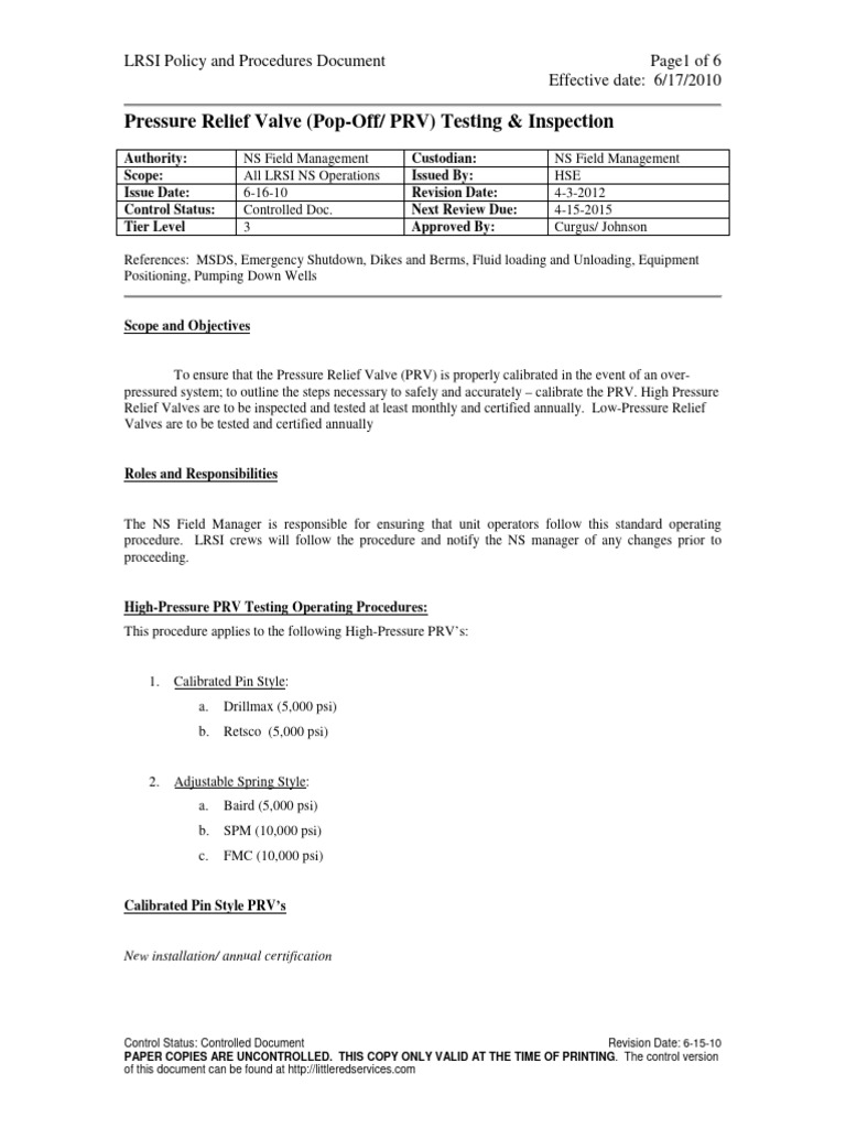 PRV Inspection and Testing | PDF | Pump | Leak
