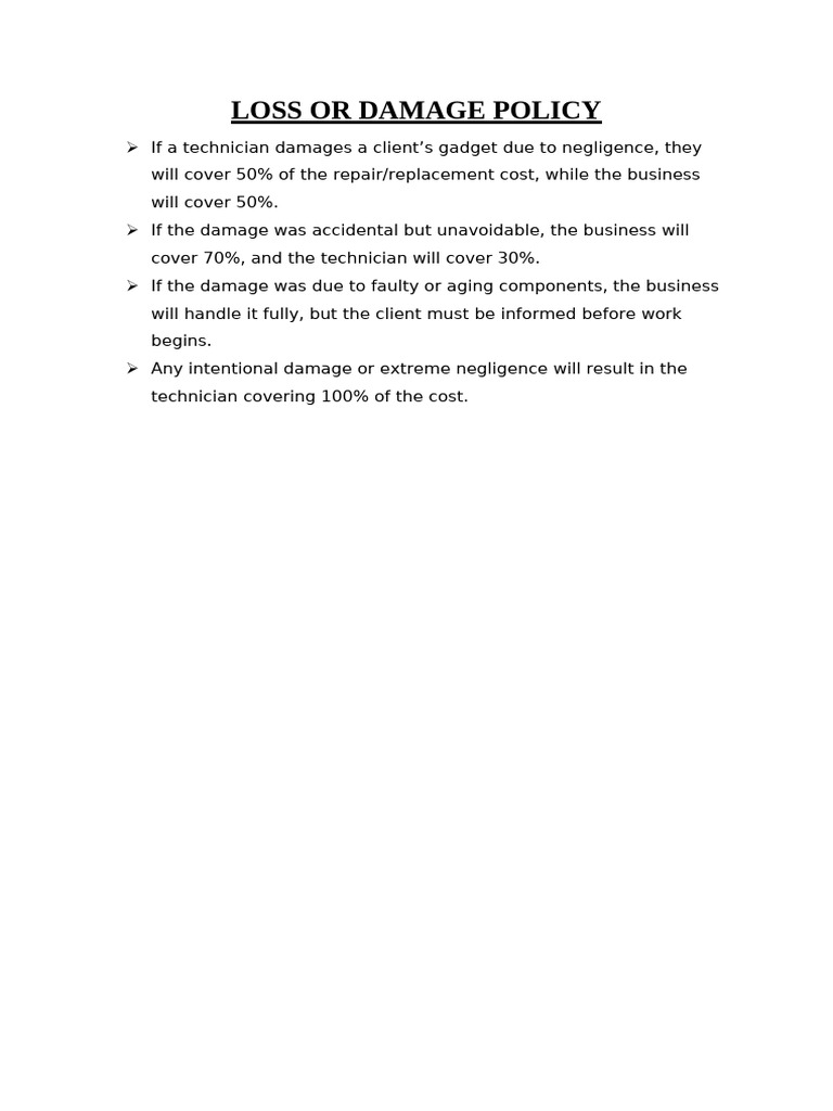 Loss or Damage Policy | PDF