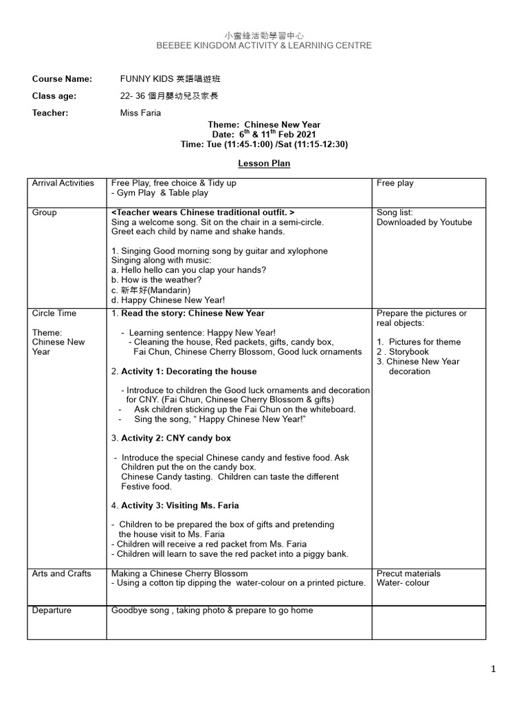 6th & 11th Feb 2021 - Chinese New Year - Lesson Plan | PDF
