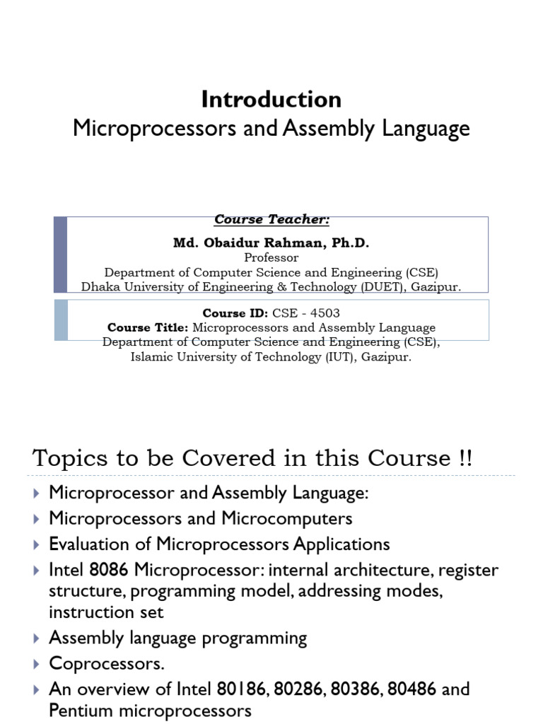 Lecture 1 Introduction To Microprocessors And Assembly Language Pdf Central Processing