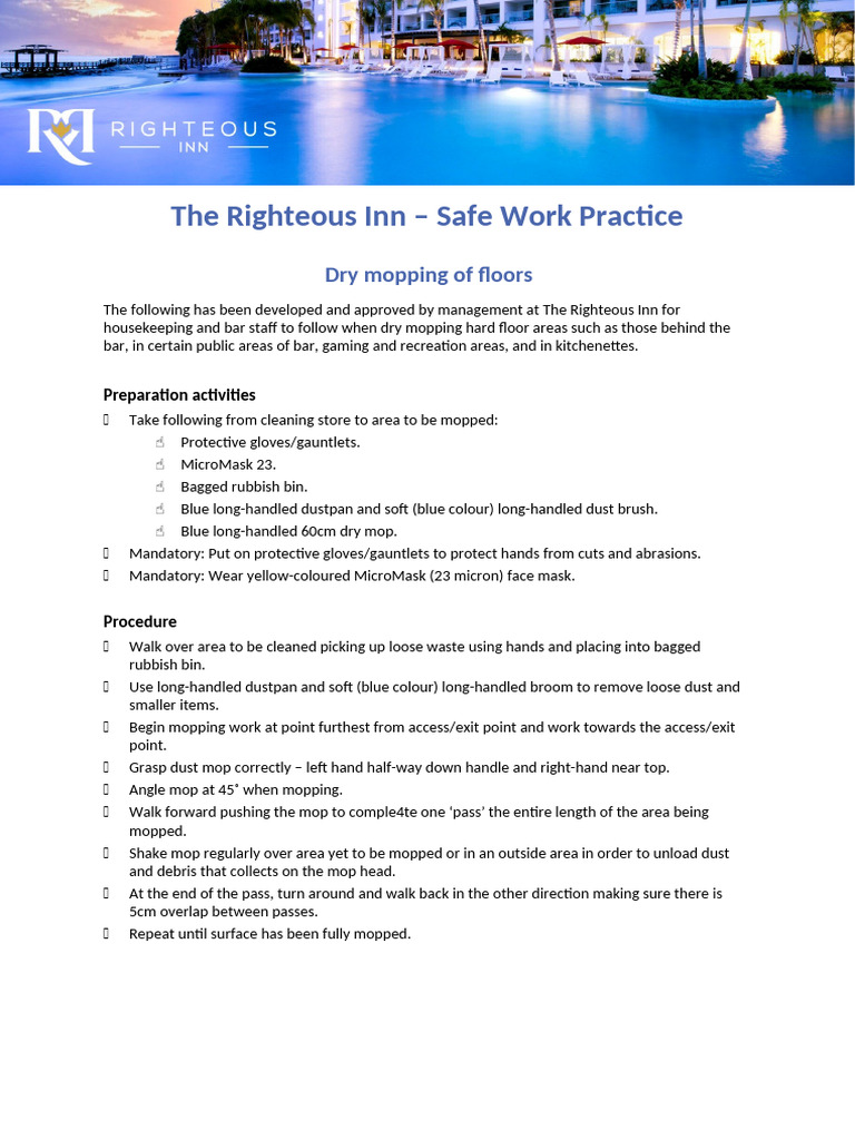 Righteous Inn - Safe Work Practices | PDF