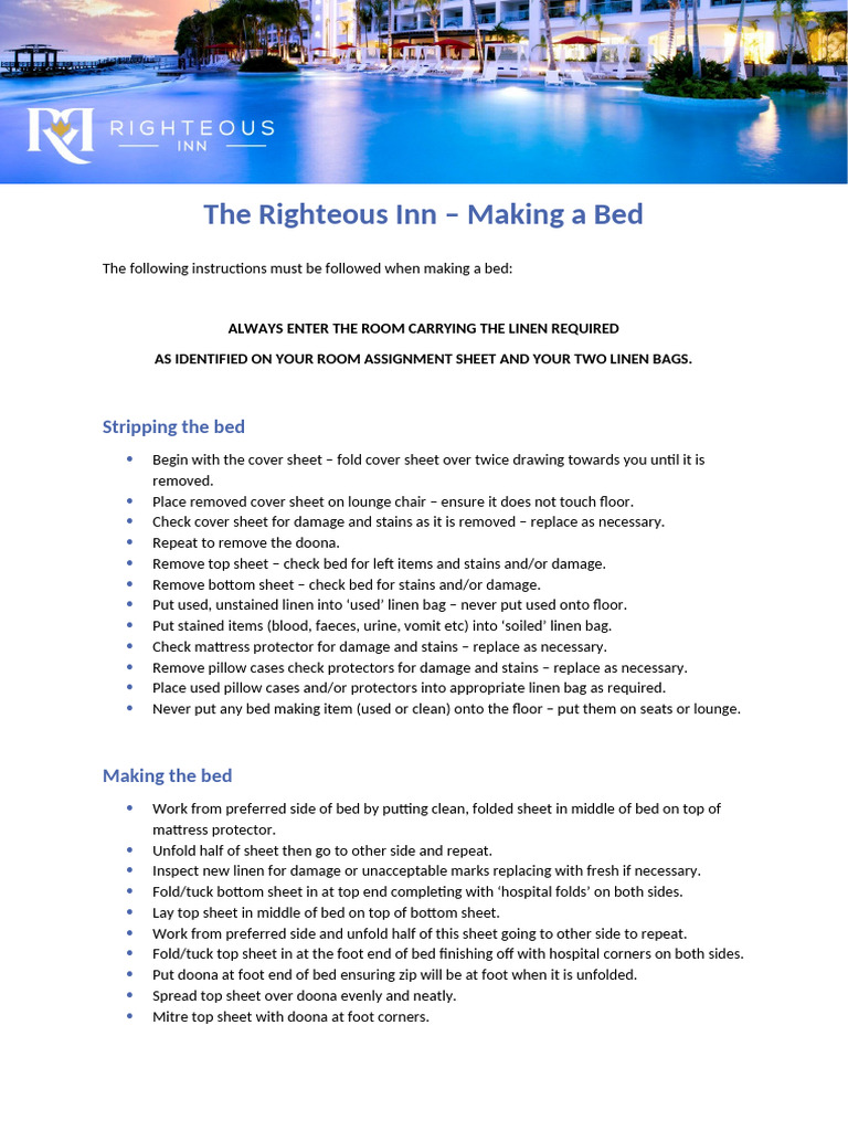 Righteous Inn - Making A Bed | PDF | Bed | Pillow