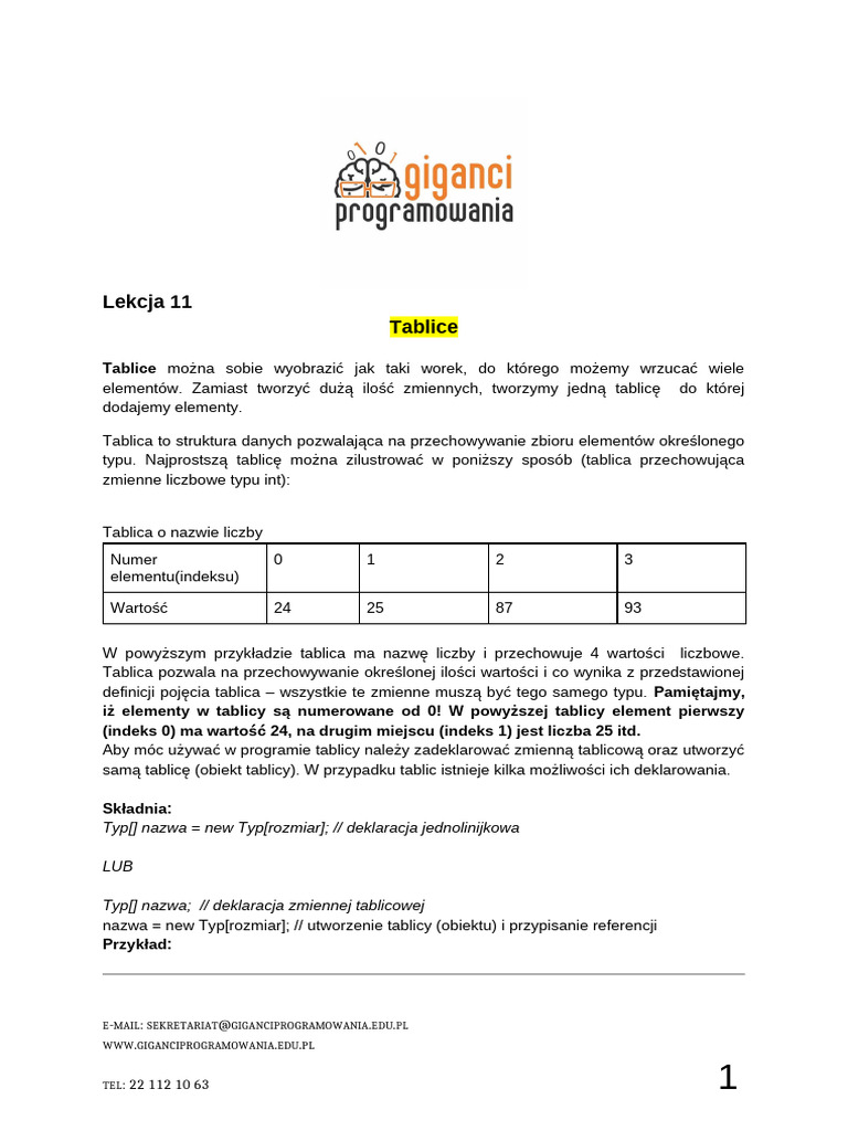 Lekcja 11. Materiały powtórzeniowe | PDF