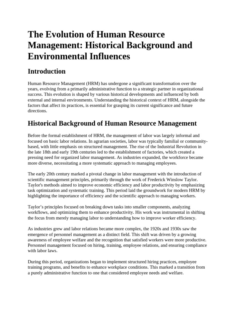 Evolution of Human Resource Management | PDF | Human Resource ...