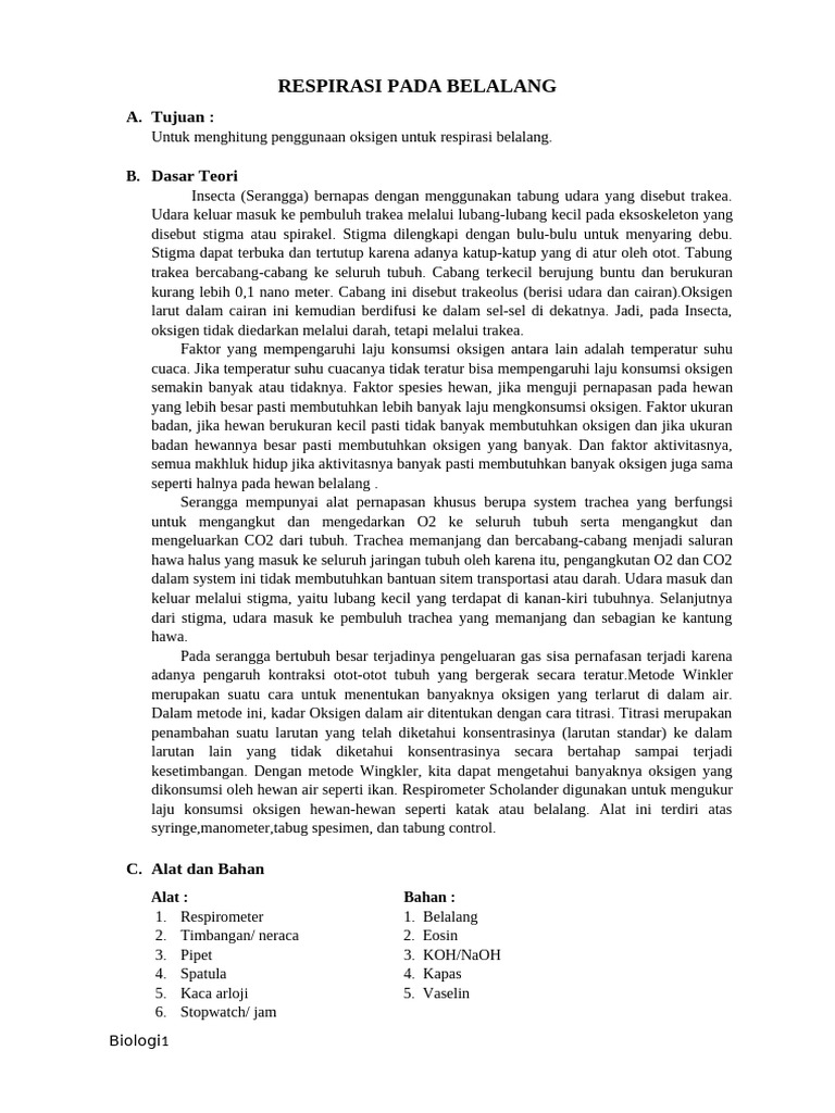Laprak Bio Respirasi Belalang K.2 Revisi | PDF