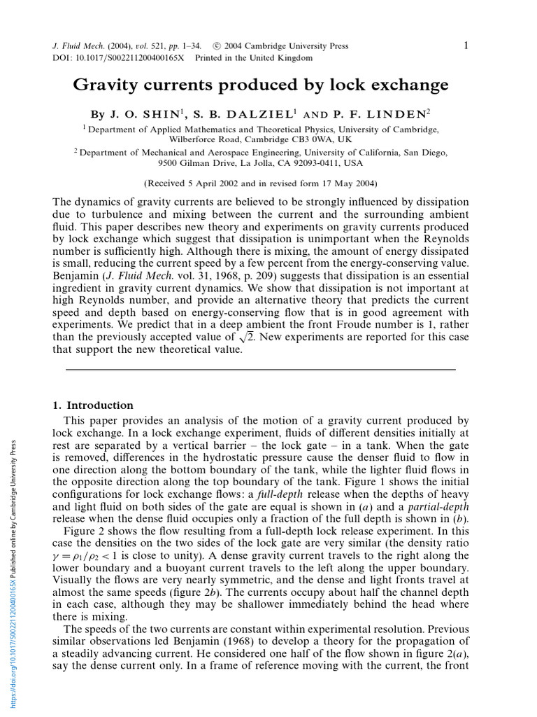 gravity-currents-produced-by-lock-exchange | PDF | Reynolds Number | Mechanics