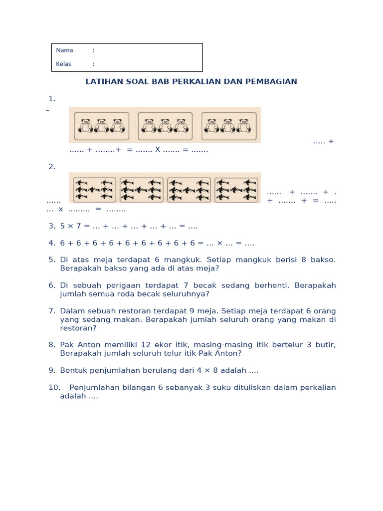 LATIHAN SOAL BAB PERKALIAN Kelas 2 SD | PDF