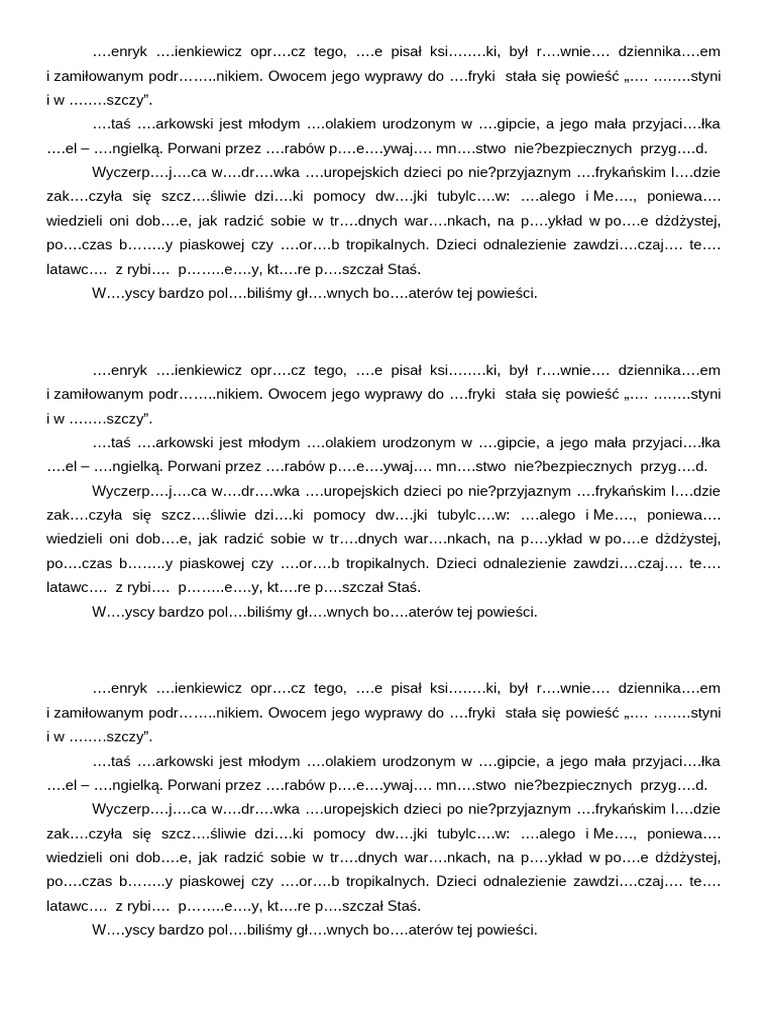 W Pustyni I W Puszczy Dyktando Klasa 6 | PDF