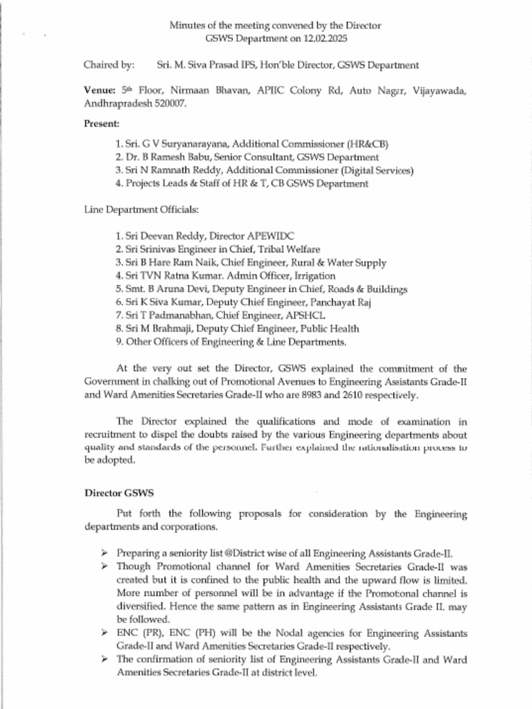 Minutes of Meeting To Engineering-In Chief | PDF