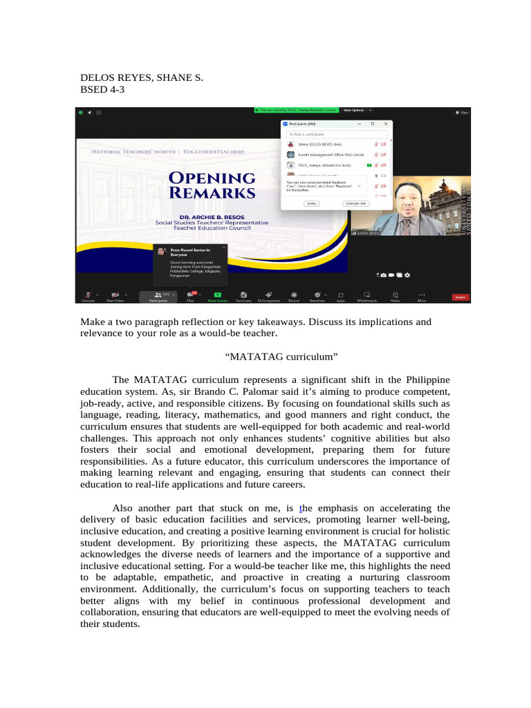 Delos Reyes, Shane S. Reflection | PDF