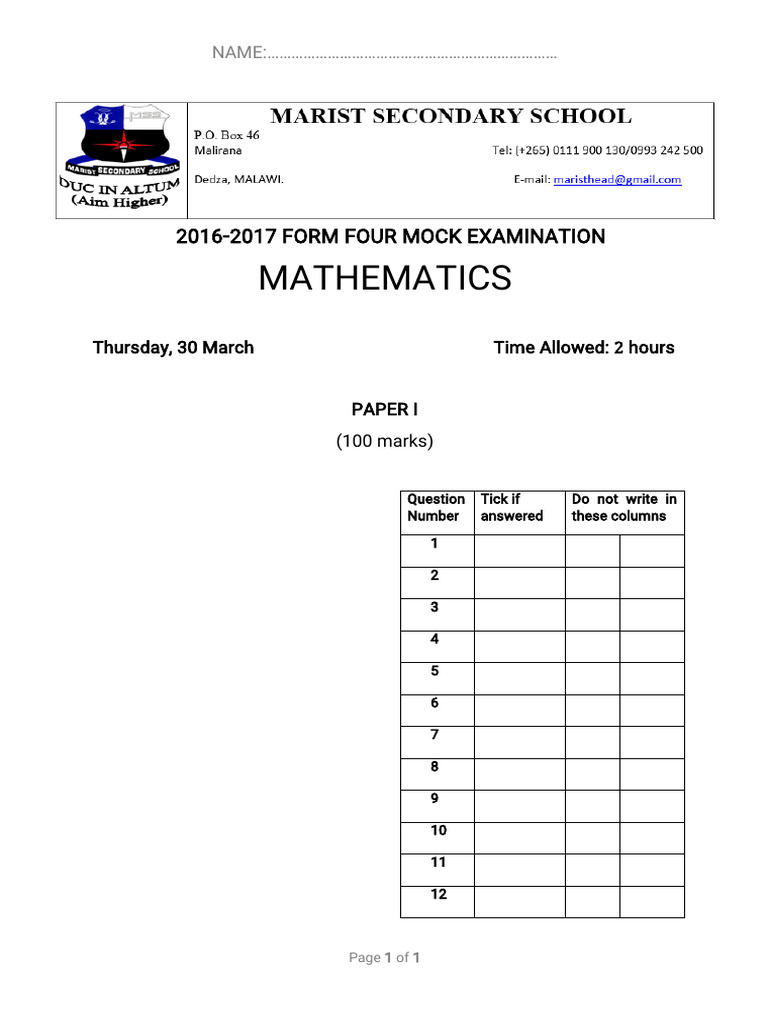 Marist Maths 1 | PDF