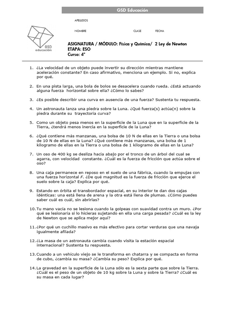 Ejercicios 2 Ley de Newton | PDF | Fuerza | Arrastrar (Física)