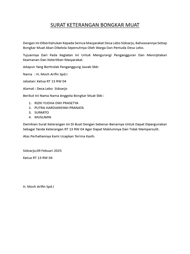 Surat Keterangan Bongkar Muat | PDF