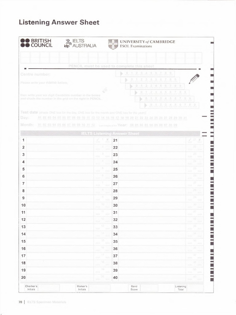 Answer Sheet | PDF | International English Language Testing System ...