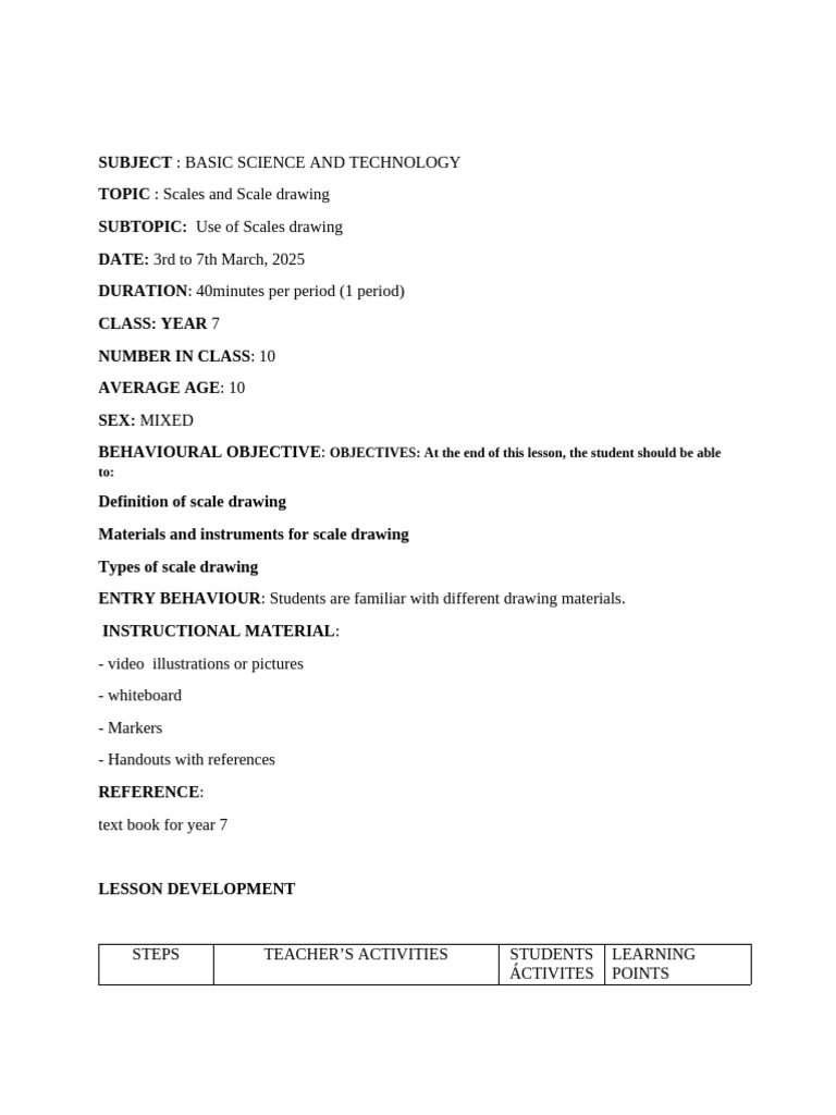 Week 8 Spring Term Basic Technology Y7 Lesson Plan | PDF | Drawing | Metre