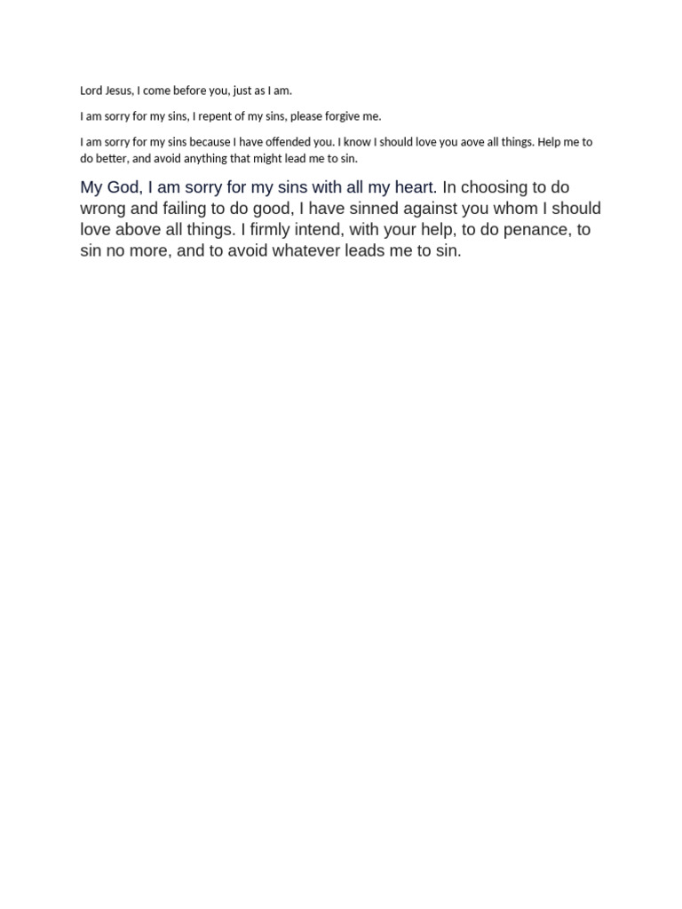 Sample Act of Contrition Prayer | PDF