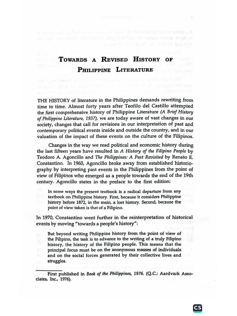 Lumbera, B. (1976) - Towards A Revised History of Philippine Literature ...