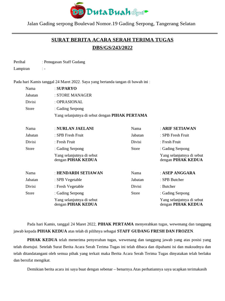 surat tugas gudang | PDF