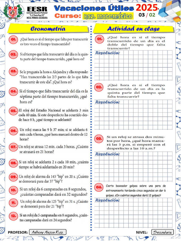 RM - 1ero y 2do Sec - Tema 4 - Cronometría | PDF