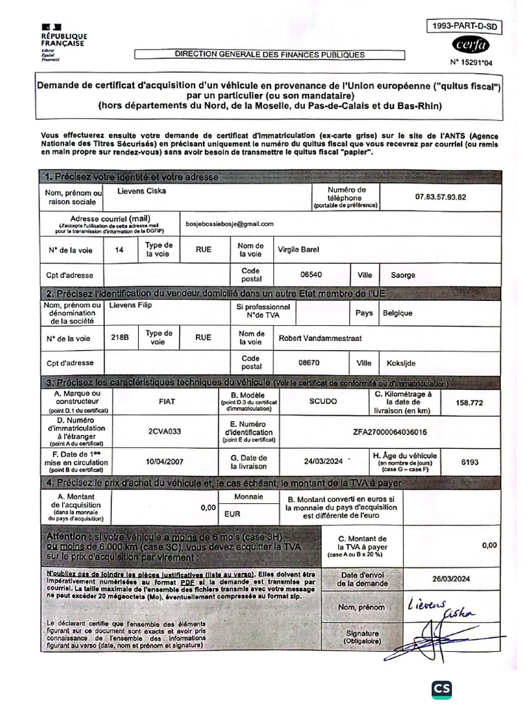 Cerfa Avec Numero de Quitus | PDF
