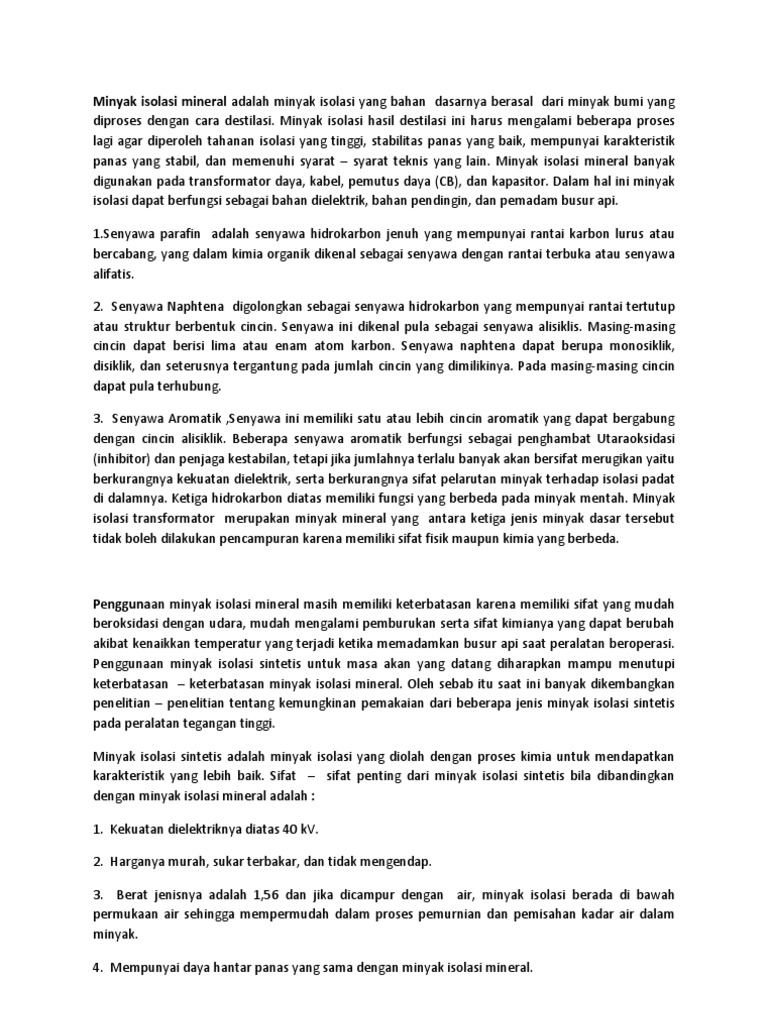Minyak Isolasi Mineral Adalah Minyak Isolasi Yang Bahan Dasarnya ...